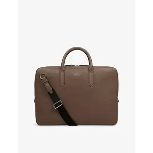 Smythson Panama Slim Leather Briefcase - Fawn