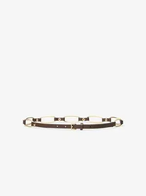 Michael Kors Chain Link Leather Belt - Brown