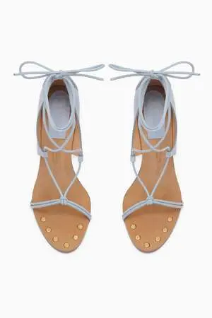 Ulla Johnson Aves Bare High Heel Sandal In Light Blue Suede - Stone