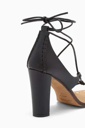 Ulla Johnson Black Vachetta Leather Lace-up Block Heel Sandals - Noir