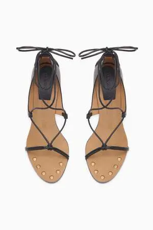 Ulla Johnson Black Vachetta Leather Lace-up Block Heel Sandals - Noir