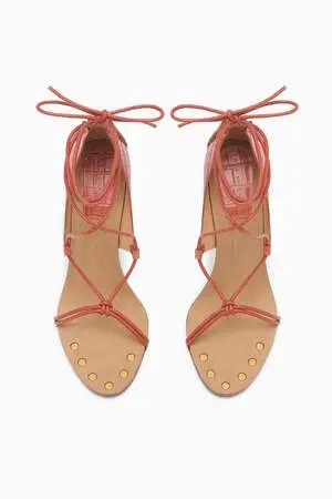 Ulla Johnson Aves Bare High Heel Sandal In Croc Embossed Leather - Redwood