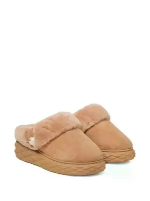 JIMMY CHOO Diamond Maxi Mules With Fur Trim - Neutrals