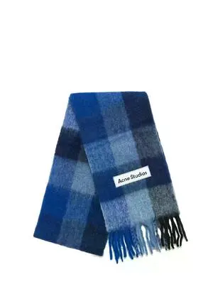 Acne Studios Check-pattern Fringed Scarf - Blue