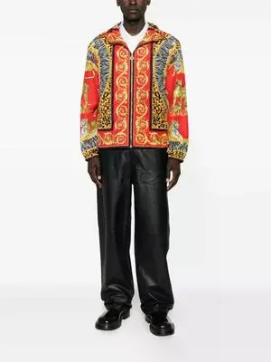 Versace Animalier Zip-up Hooded Jacket - Red