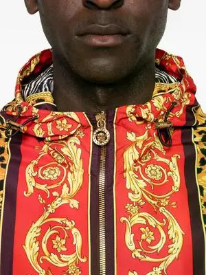 Versace Animalier Zip-up Hooded Jacket - Red