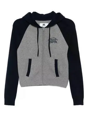 CHOCOOLATE Embroidered Slogan Hooded Cardigan - Grey