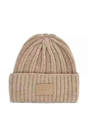 Max Mara Ribbed Beanie With Logo Patch - Brown