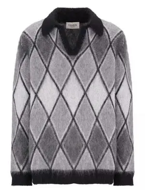 LANEUS Diamond-pattern Knitted Sweater - Grey