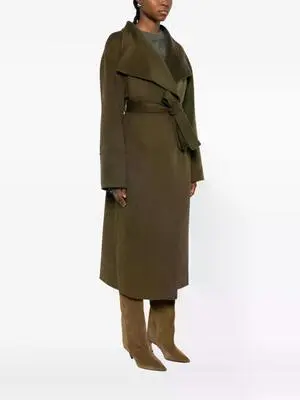 Soft Goat Long Belted Coat With Wide Lapels - Brown