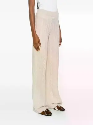 Soft Goat Cable Knit Wide Leg Pants - Neutrals
