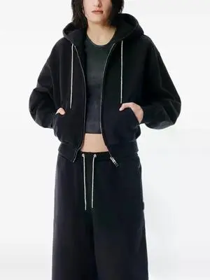 Alexander Wang Rhinestone-drawcord Zip-up Hoodie - Black