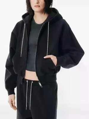 Alexander Wang Rhinestone-drawcord Zip-up Hoodie - Black