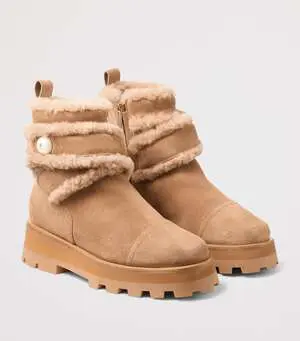 JIMMY CHOO Meena Suede Shearling Boots - Beige