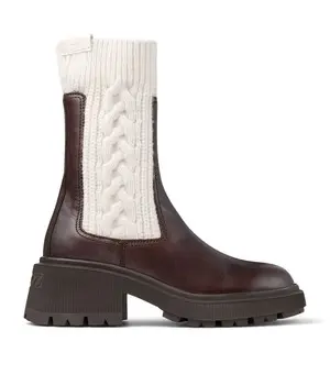 JIMMY CHOO Tamia 70 Leather And Knit Boots - Brown