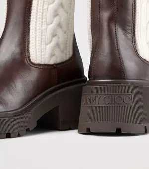 JIMMY CHOO Tamia 70 Leather And Knit Boots - Brown