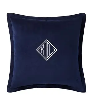 Ralph Lauren Velvet Monogram-embroidered Cushion - Navy
