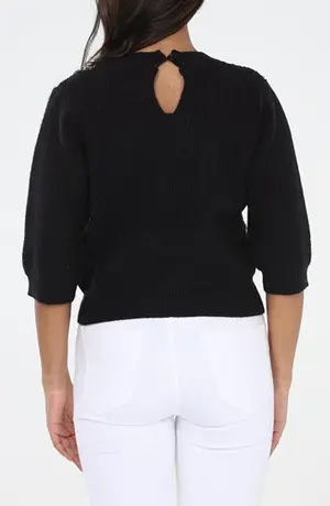 RAIN AND ROSE Floral Embroidered Crewneck Sweater - Black