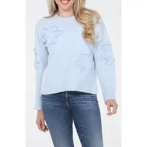RAIN AND ROSE Floral Soutache Sweater - Light Blue