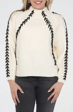RAIN AND ROSE Whipstitch Mock Neck Sweater