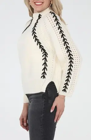 RAIN AND ROSE Whipstitch Mock Neck Sweater