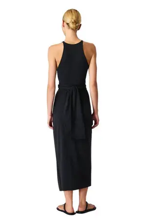 Another Tomorrow Sarong Tie Midi Dress - Black