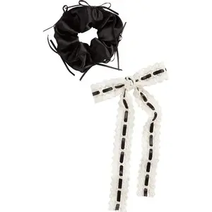 Bp. Lace Bow Barrette & Scrunchie Set - Ivory- Black