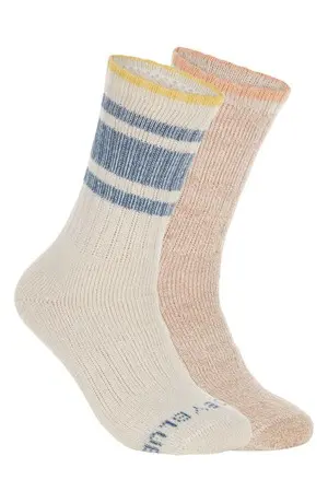 United By Blue Striped Wool Blend Crew Socks 2-pack - Off White/teal