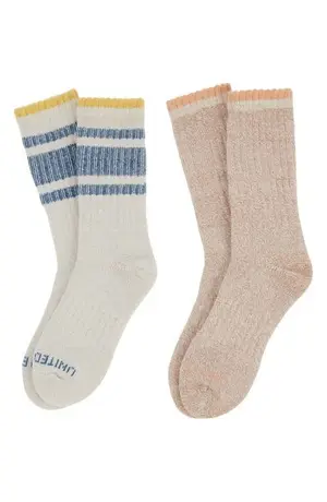 United By Blue Striped Wool Blend Crew Socks 2-pack - Off White/teal