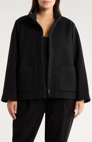 Eileen Fisher High Collar Wool Jacket - Charcoal