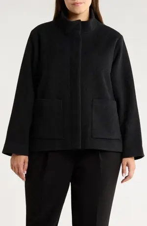 Eileen Fisher High Collar Wool Jacket - Charcoal