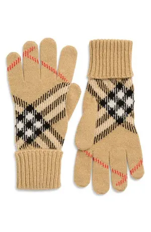 Burberry Core Check Cashmere Blend Gloves - Sand
