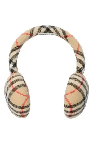 Burberry Check Wool & Cashmere Earmuffs - Sand Ip Check