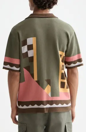 Scotch & Soda Oversize Geo Jacquard Knit Cotton Blend Camp Shirt