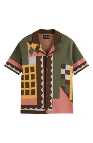 Scotch & Soda Oversize Geo Jacquard Knit Cotton Blend Camp Shirt