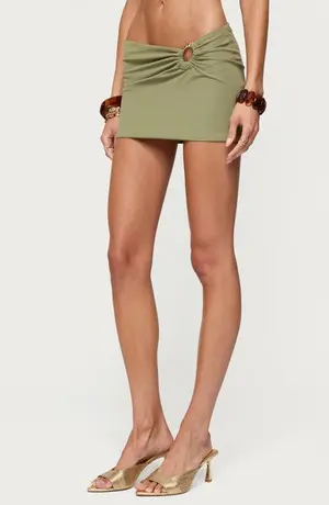 EDIKTED Metal Ring Embellished Miniskirt - Olive