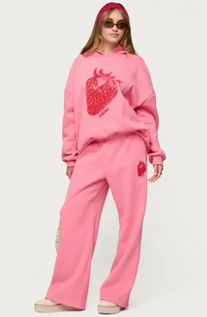 EDIKTED Strawberry Graphic Sweatpants