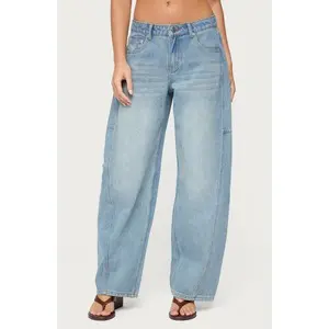 EDIKTED Korie Barrel Leg Low Rise Jeans - Blue