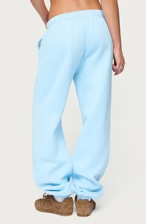 EDIKTED Call Me Graphic Sweatpants - Light-blue