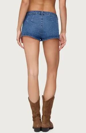 EDIKTED Grommet Stud Denim Shorts - Blue