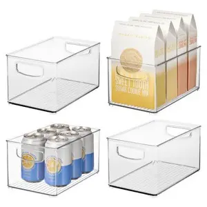 IDESIGN Plastic Stackable Pantry Binorganizer Bin With Handles For Cabinets Or Fridgeset Of 4 - Clear