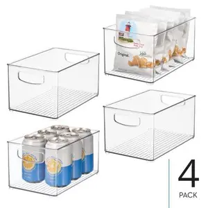 IDESIGN Plastic Stackable Pantry Binorganizer Bin With Handles For Cabinets Or Fridgeset Of 4 - Clear