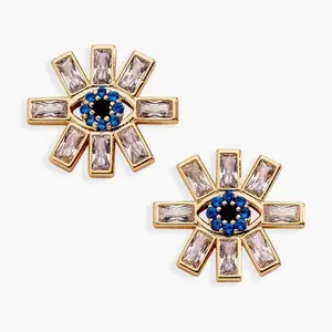 ALEX AND ANI Evil Eye Statement Stud Earrings - Gold Blue