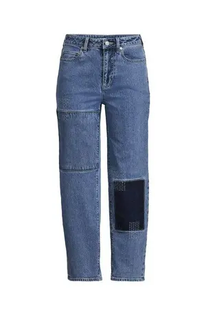 LANDS' END Soft Denim Mid Rise Relaxed Straight Crop Jeans