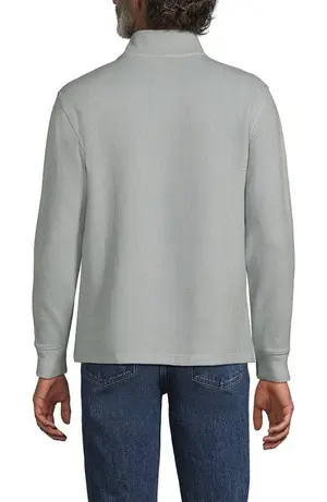 LANDS' END Bedford Rib Quarter Zip Pullover - Granite Mini Gingham