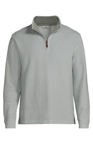 LANDS' END Bedford Rib Quarter Zip Pullover - Granite Mini Gingham