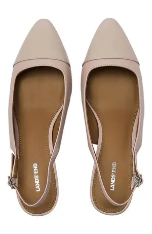 LANDS' END Leather Slingback Cap Toe Kitten Heels - Faint Blush