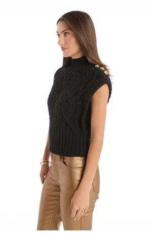 THE NOLI SHOP Raina Cable Knit Button Sweater - Black