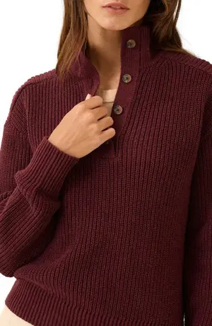 PACT Luxe Knit Henley Sweater - Ruby Heather