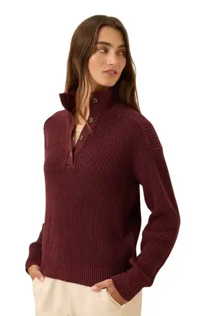 PACT Luxe Knit Henley Sweater - Ruby Heather